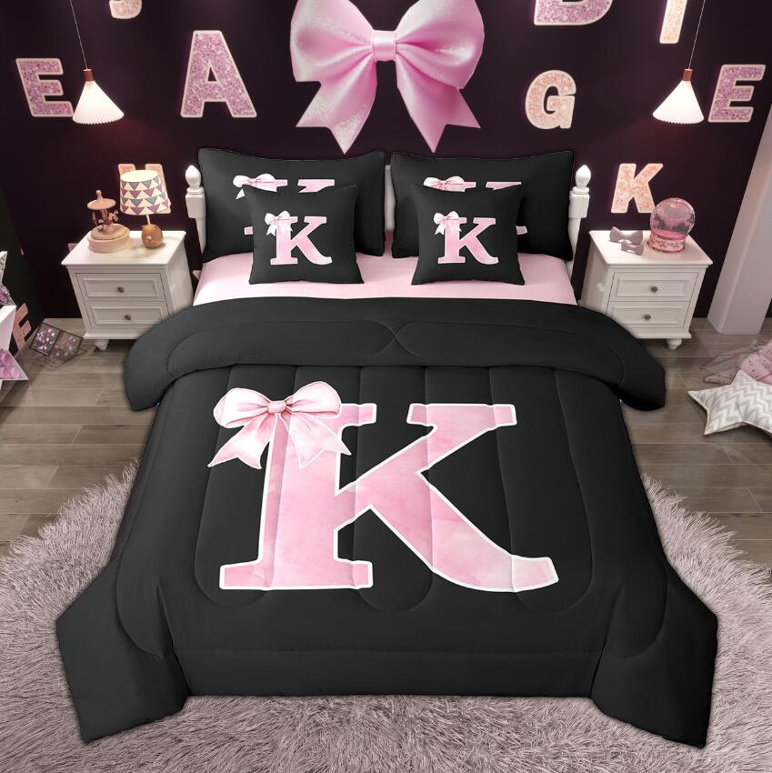 Manfei Personalized Initial K Bedding Comforter Set 7 Pieces for Girls ...
