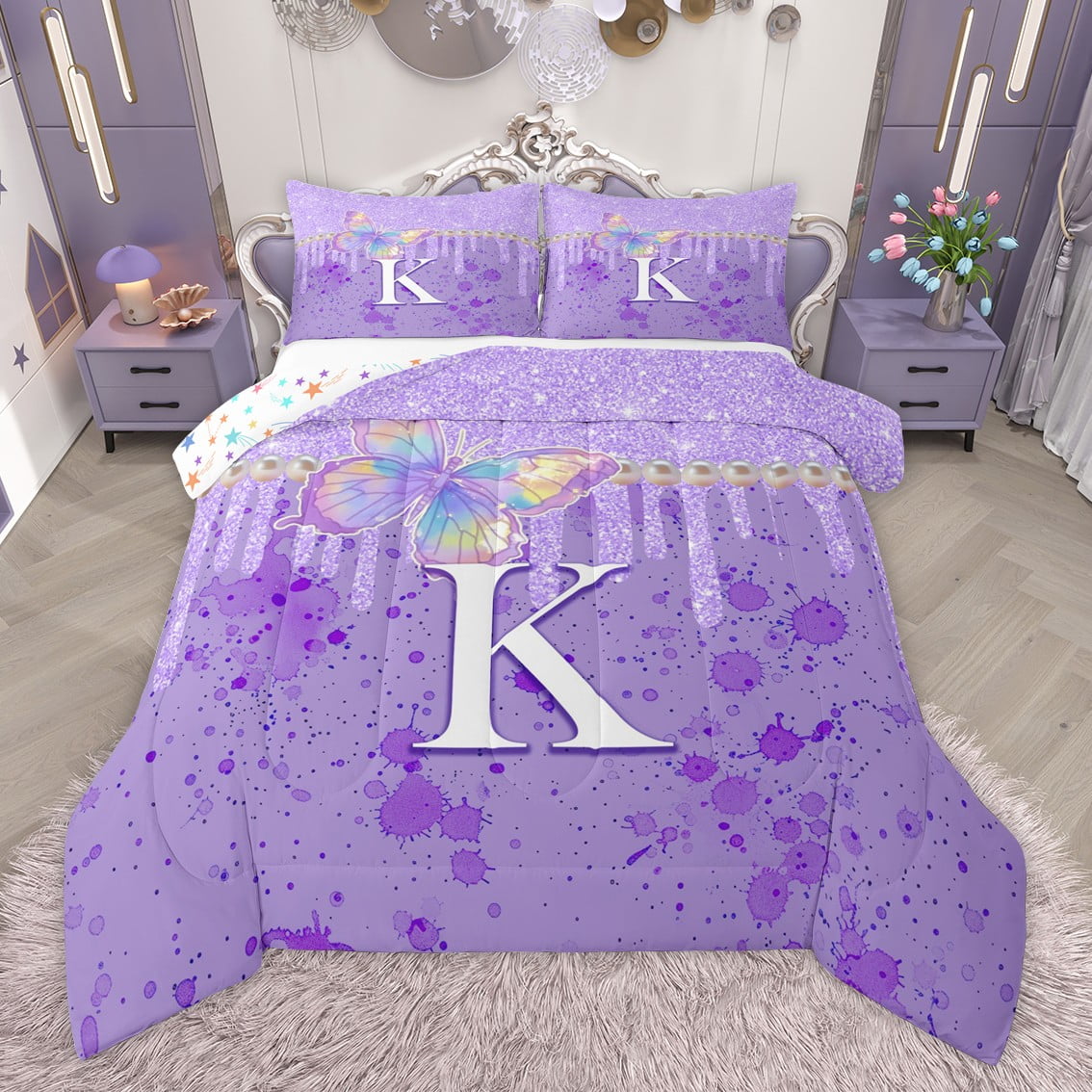 Manfei Personalized Initial Letter K Girl 2pcs Bedding Comforter Set ...