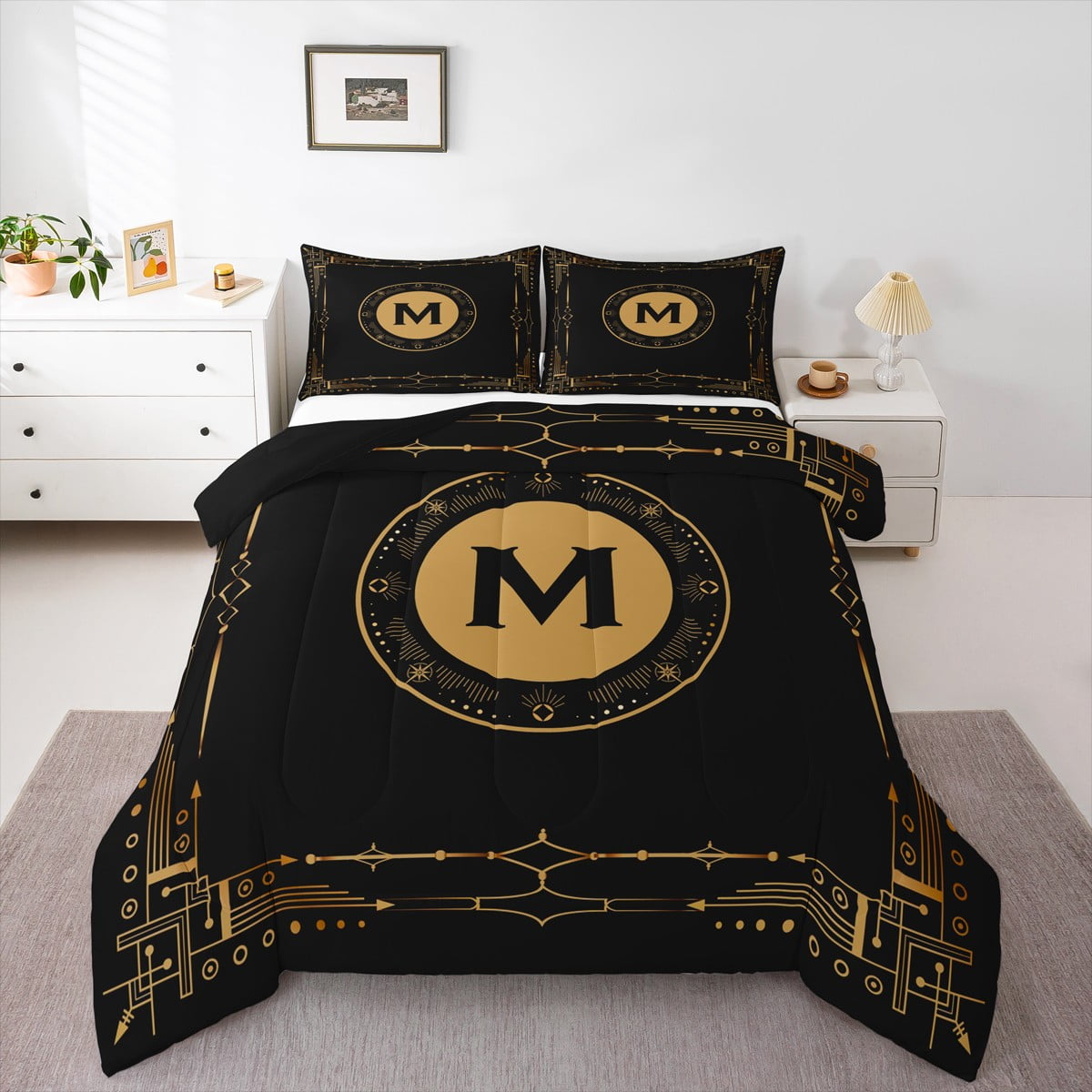 Manfei Personalized Letter M Bedding Comforter Set,Monogrammed Theme ...