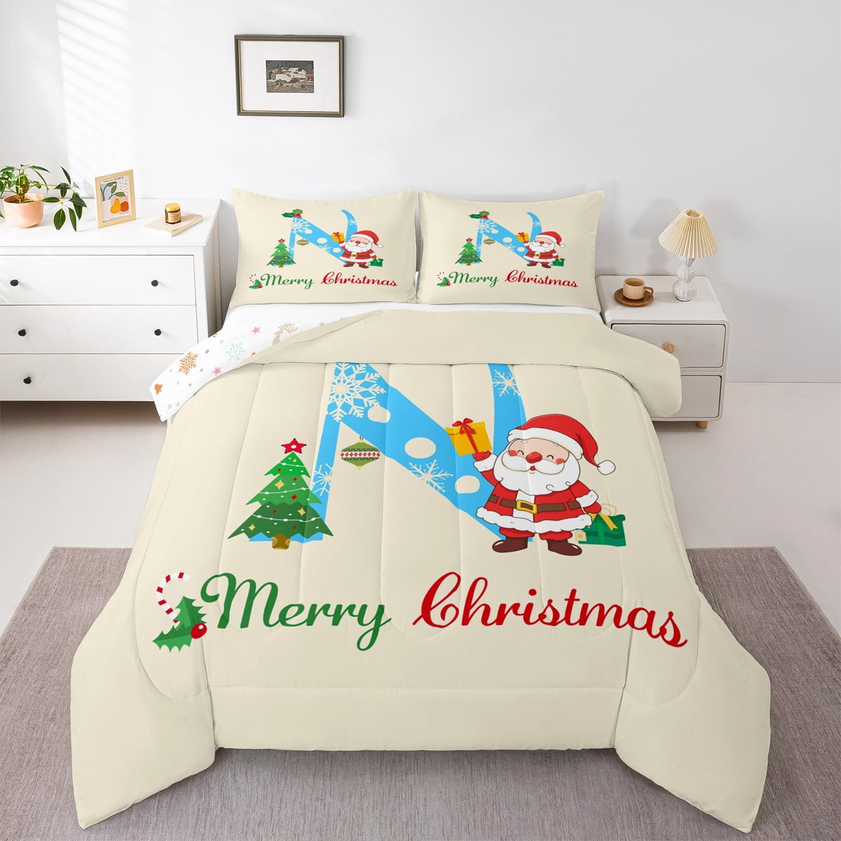 Manfei Personalized Letter N Bedding Comforter Set,Xmas Monogrammed ...
