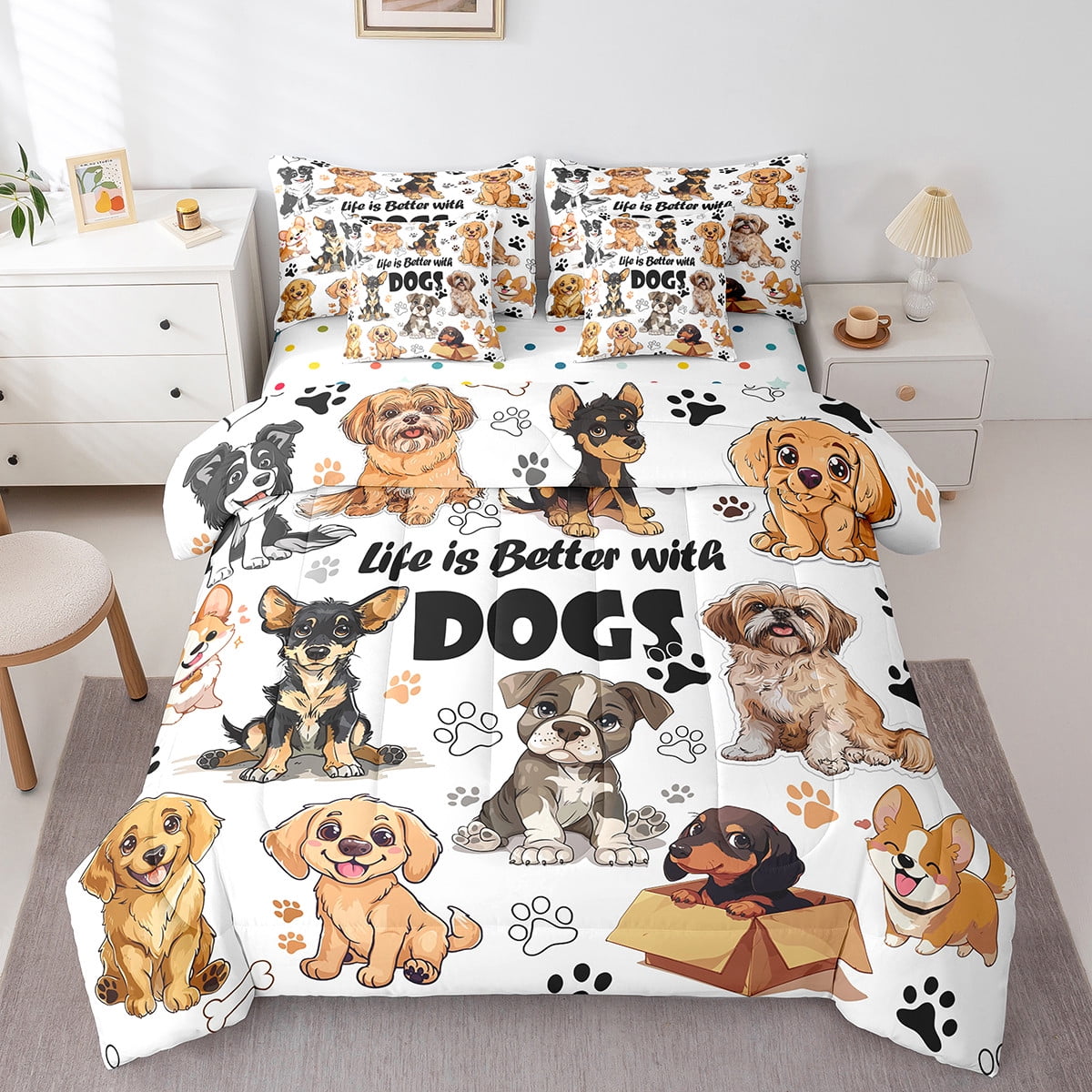Manfei Pet Animal Dogs Bedding Comforter Set 7 Pieces,Pet Lover King ...
