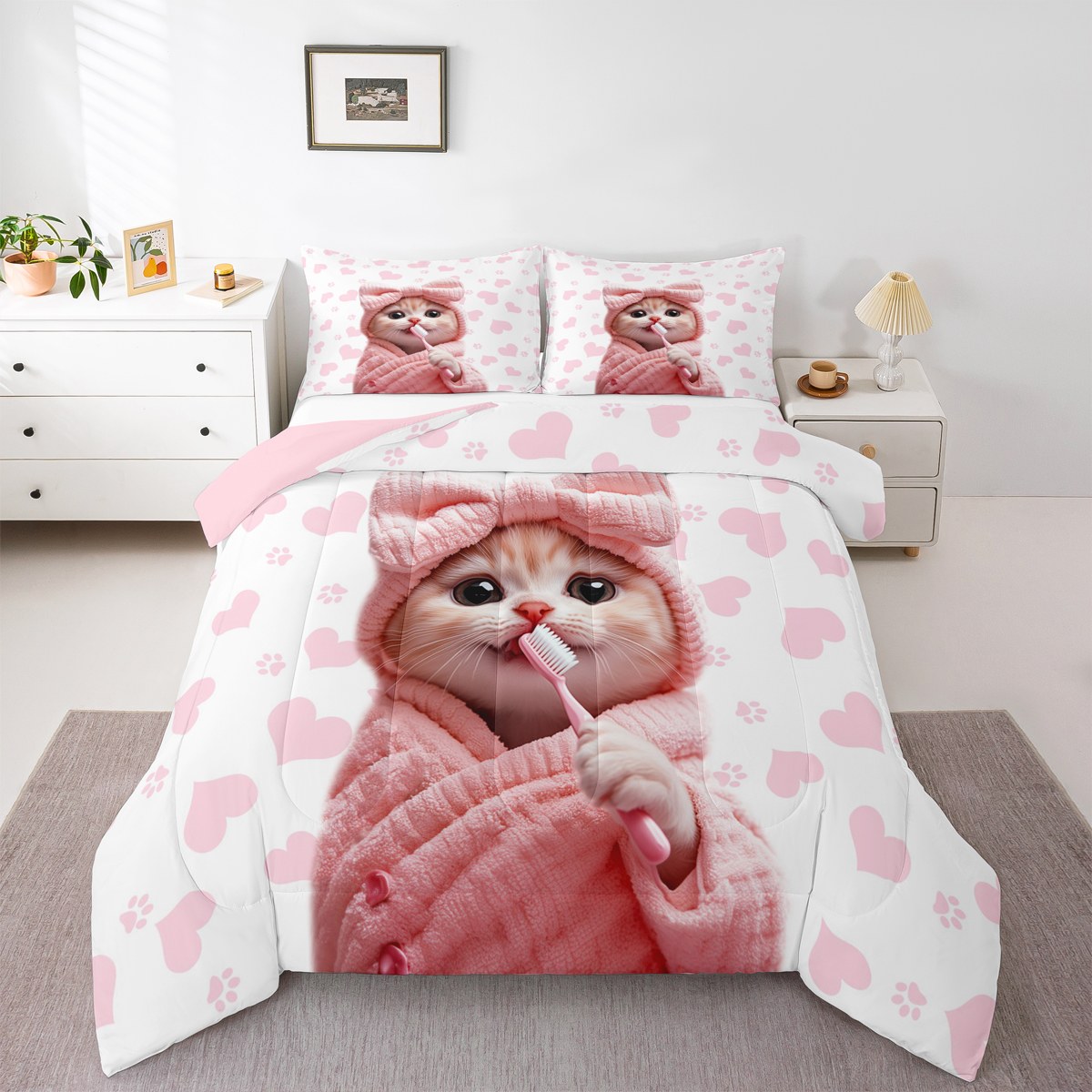Manfei Pet Animal Kitten Bedding Comforter Set,Kawaii Bowtie Bow Twin ...