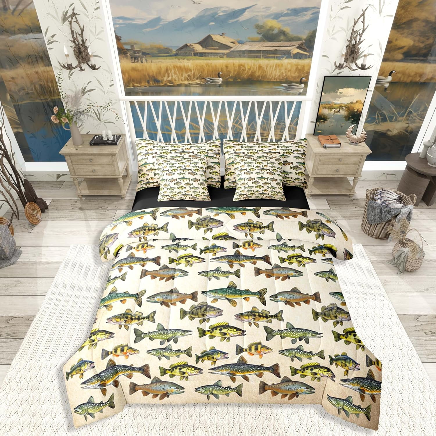 Manfei Pike Fish 7-Piece Bedding Comforter Set,Vintage Fishing Fishing ...