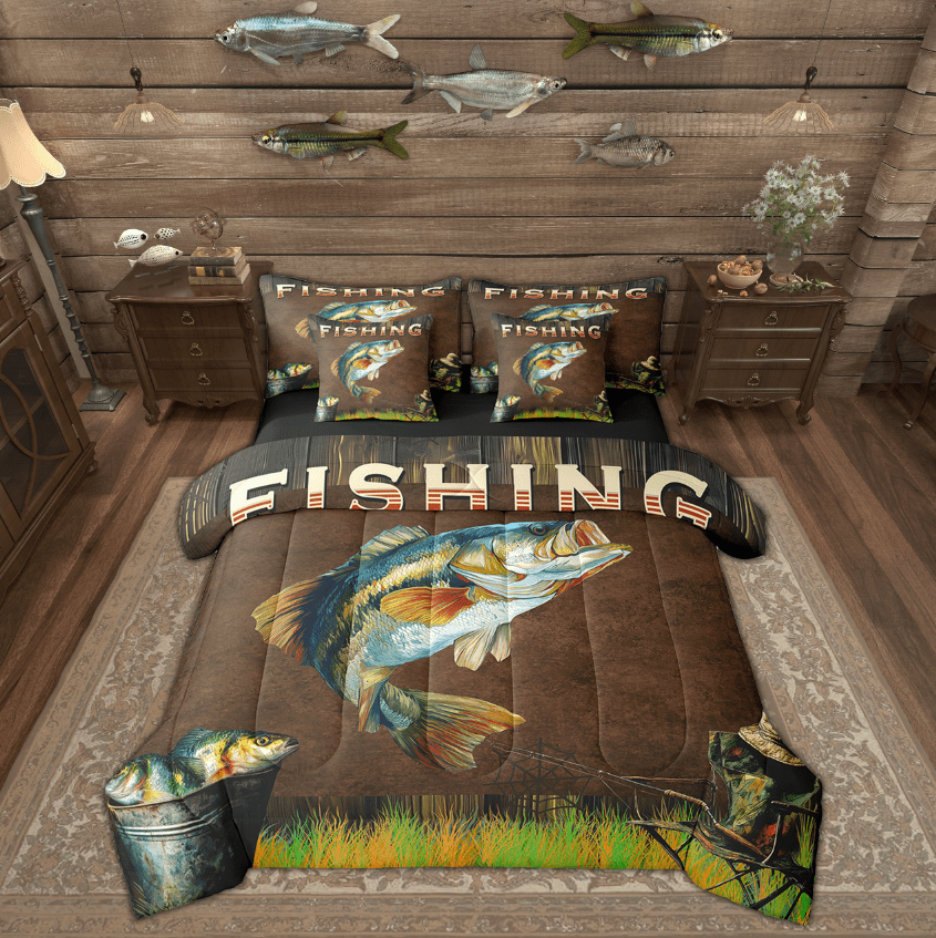 Manfei Pike Fish Bedding King Size, Rustic Farmhouse Bed Set, Fishing ...