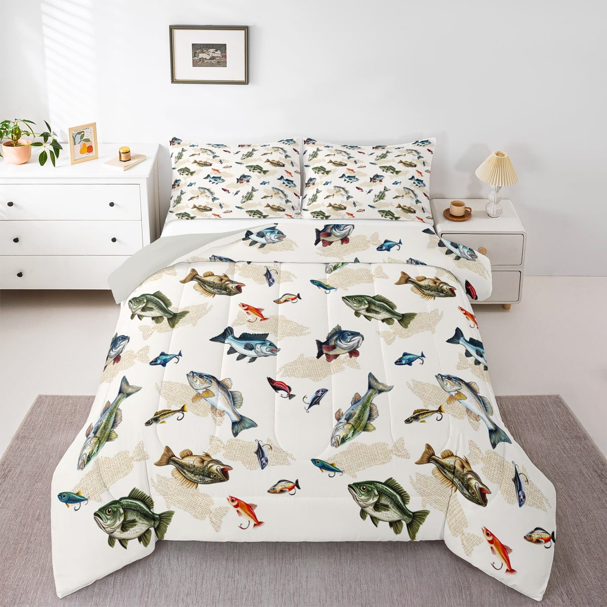Manfei Pike Fish Full Size Comforter Sets,Rustic Farmhouse Cabin ...