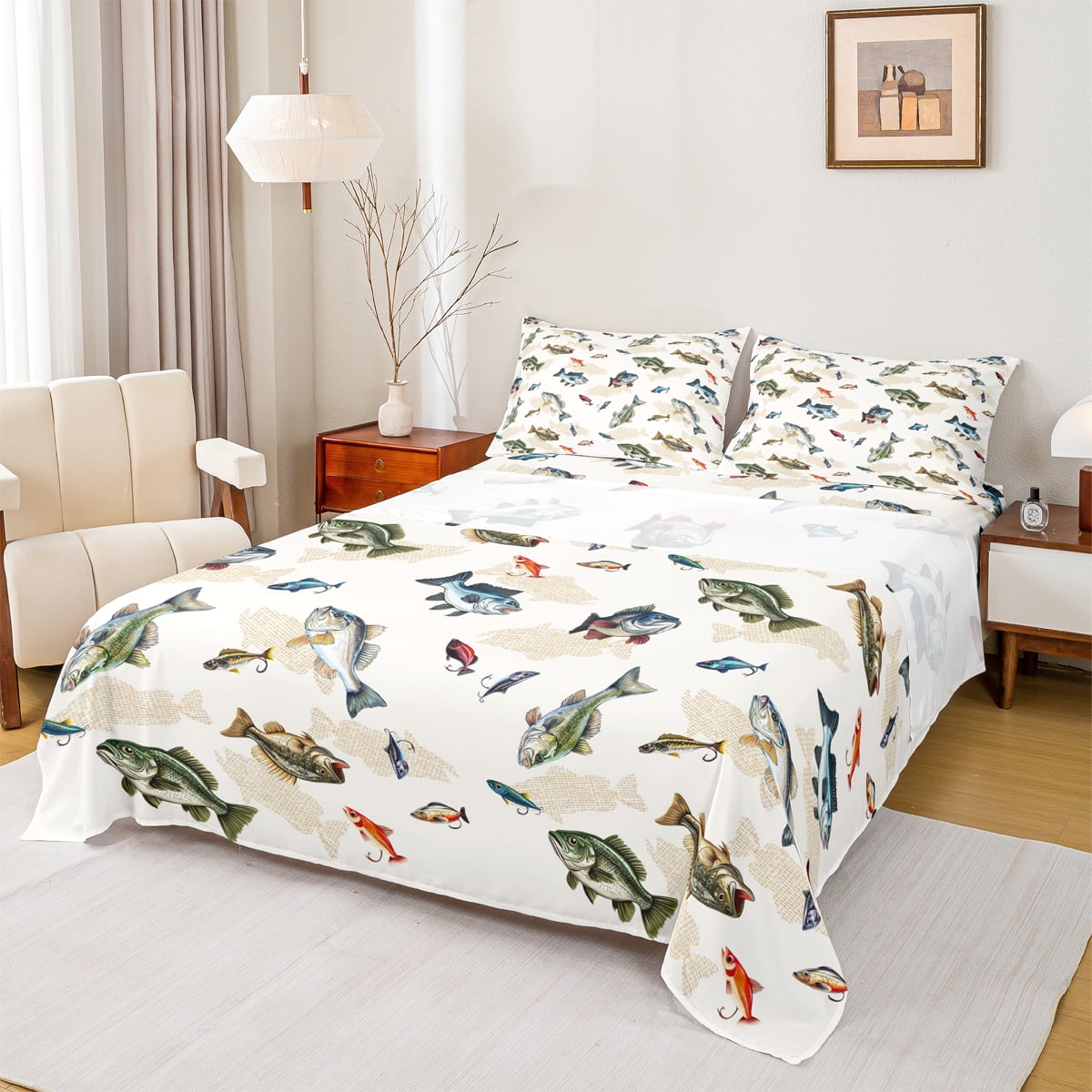 Manfei Pike Fish Full Size Sheets,Rustic Farmhouse Cabin Bed Sheets ...