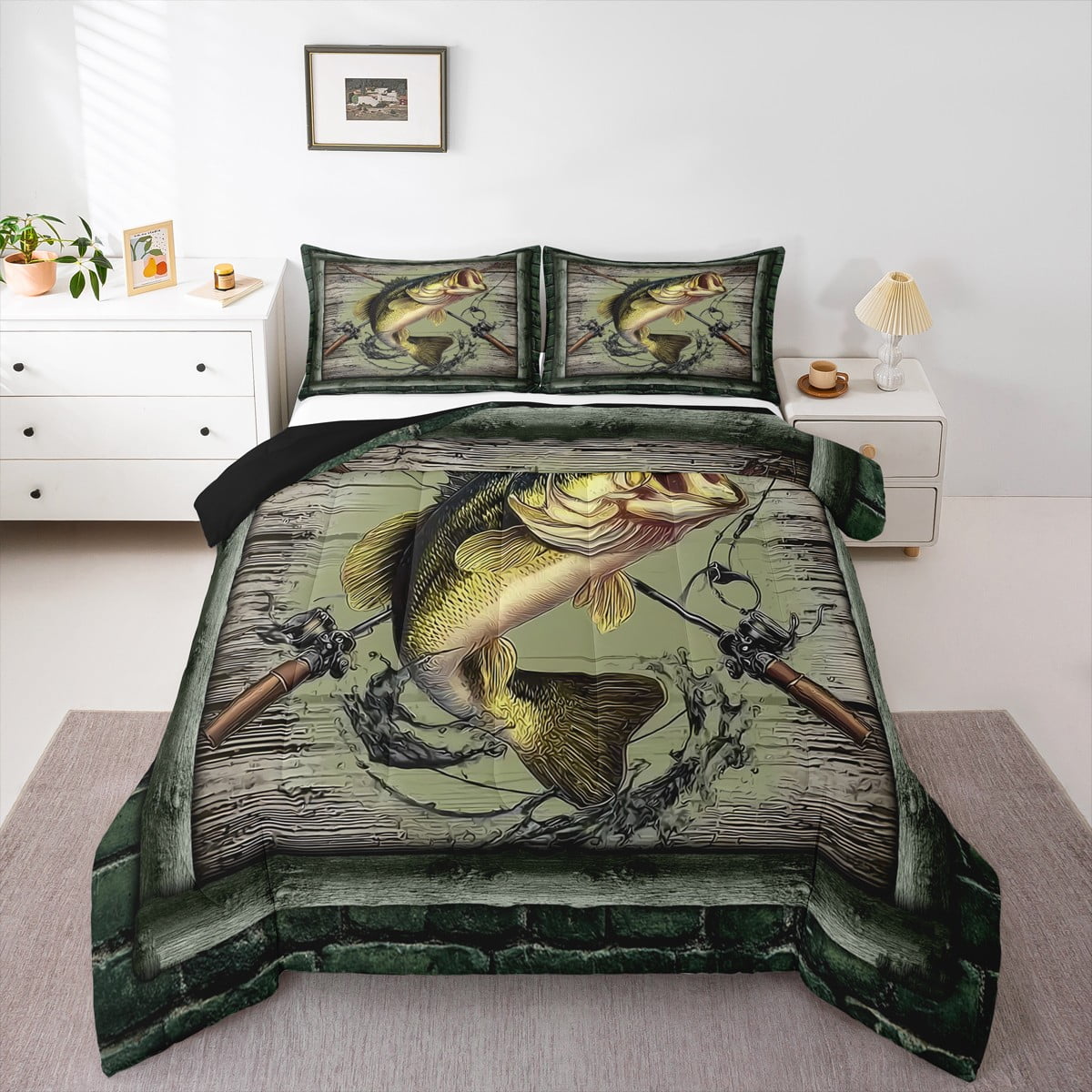 Manfei Pike Fish King Size Comforter Sets,Fishing Hook Bedding ...