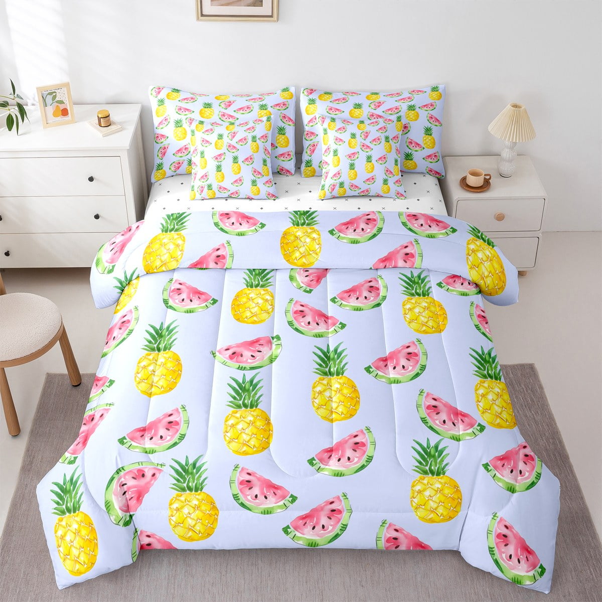 Manfei Pineapple Fruit Bedding Comforter Set 7 Pieces, Kawaii Cartoon ...