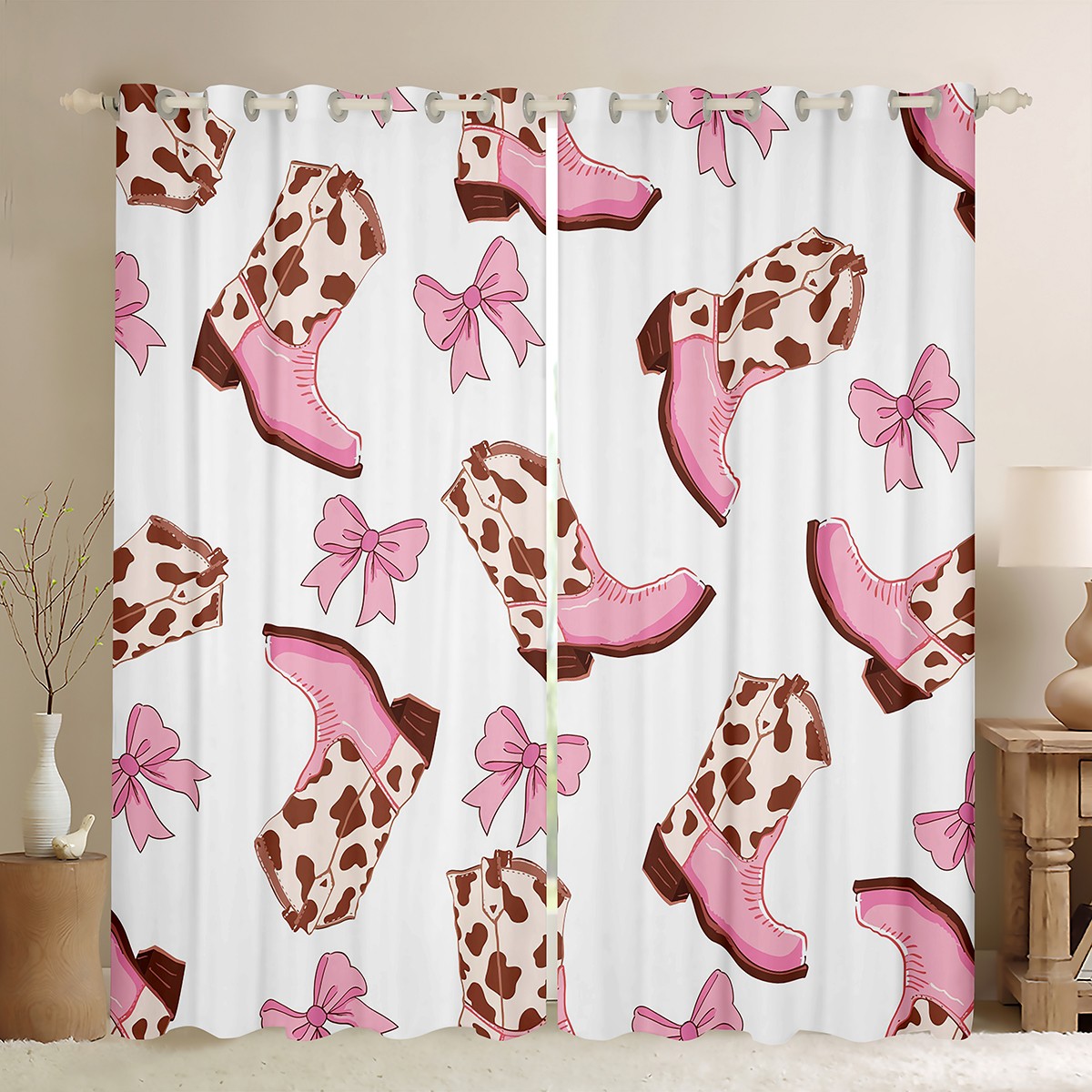 Manfei Pink Boot Curtains Pack of 2 (38x54), Western Cactus Curtains ...