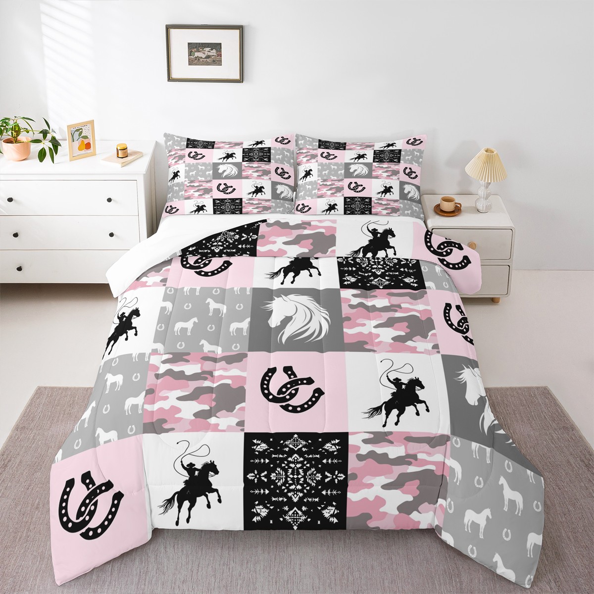 Manfei Pink Camouflage Queen Comforter Set,Western Farmhouse Cowboy ...
