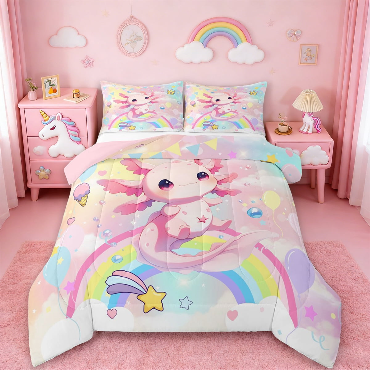 Manfei Pink Cartoon Salamander Full Size Comforter Sets,Kawaii Cute ...