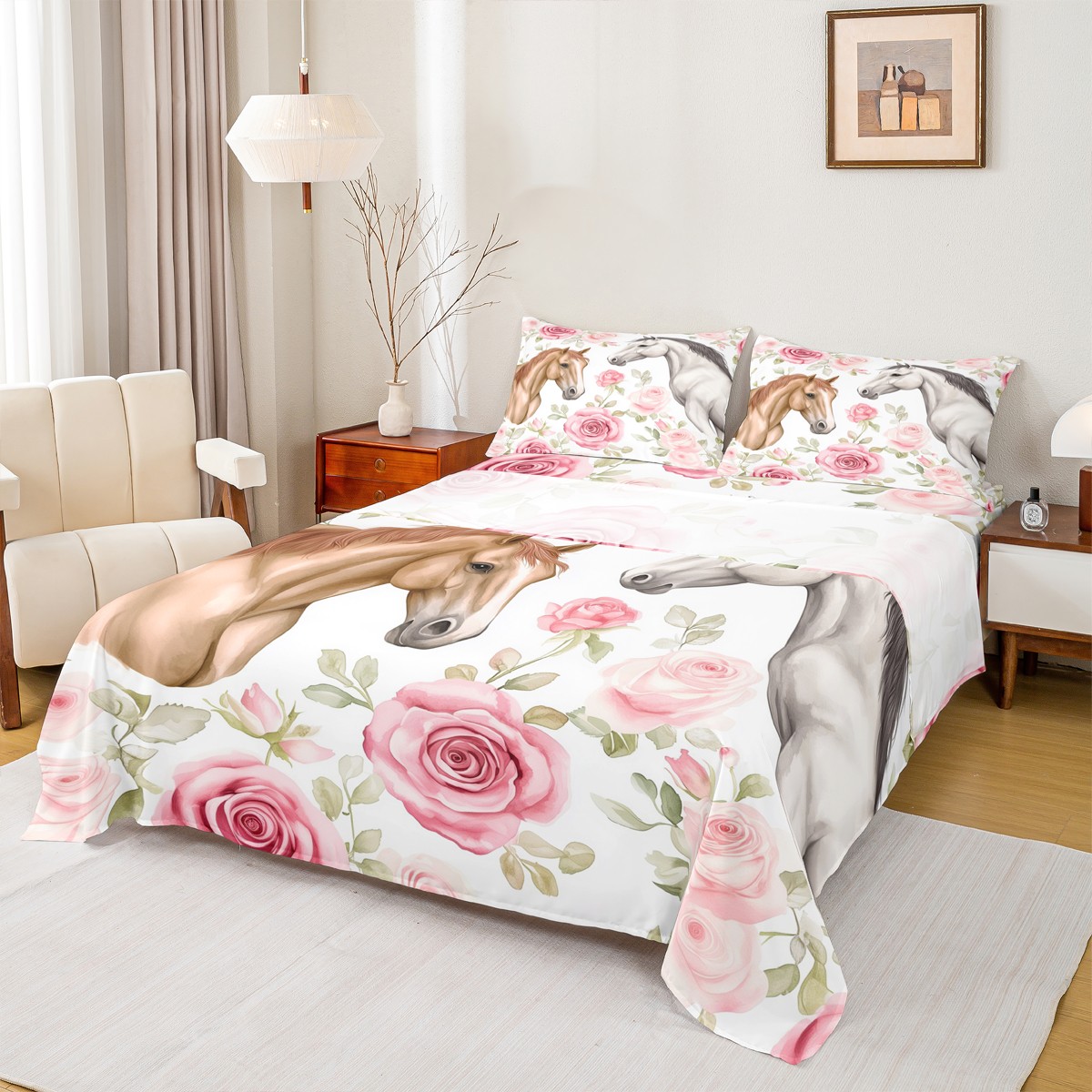 Manfei Pink Country Floral Full Size Sheets,Rustic Farmhouse Cabin Bed ...