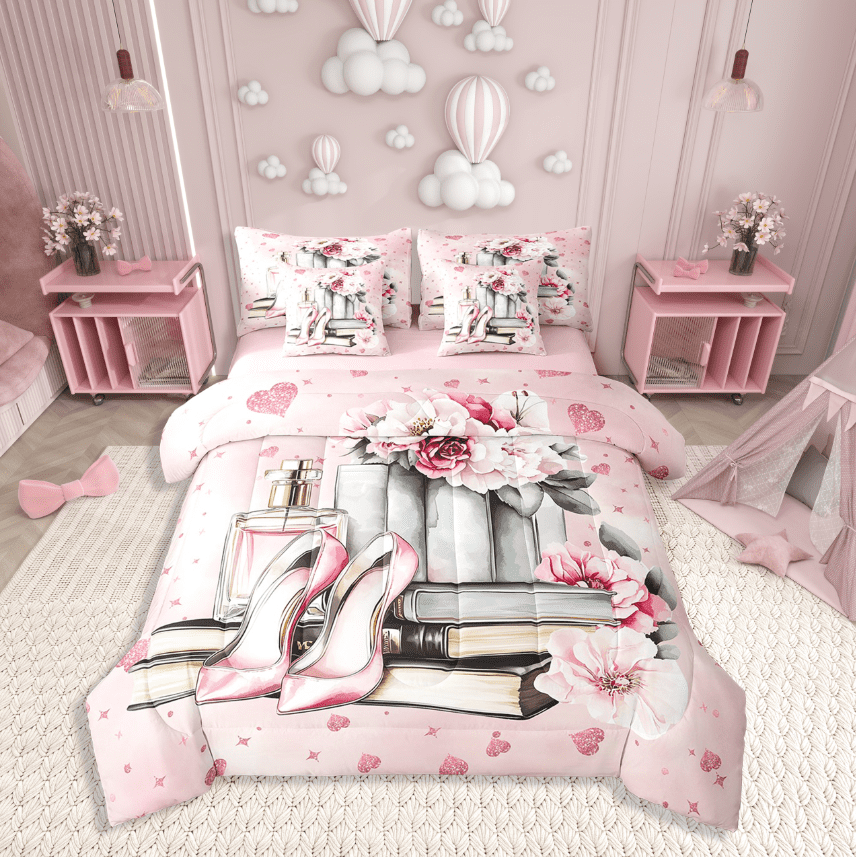 Manfei Pink Fashion 7-Piece Bedding Comforter Set,Bling Glitter King ...