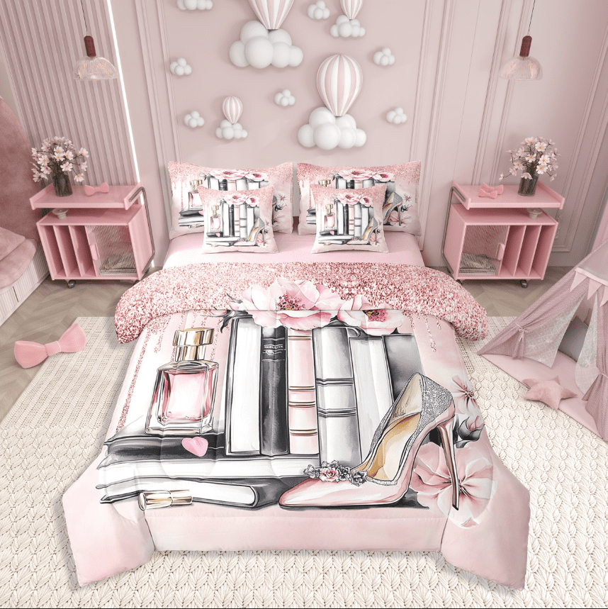 Manfei Pink Fashion 7pcs Bedding Comforter Set,Bling Glitter Queen ...