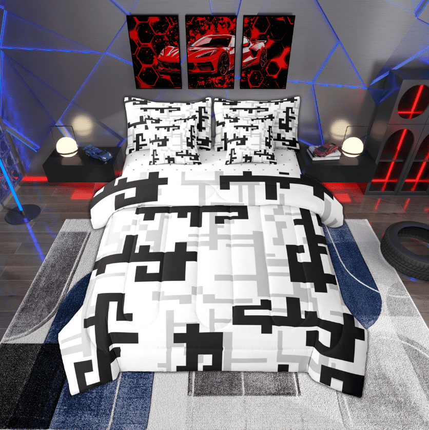 Manfei Pixel Geometric 7pcs Bedding Comforter Set,Modern Abstract ...
