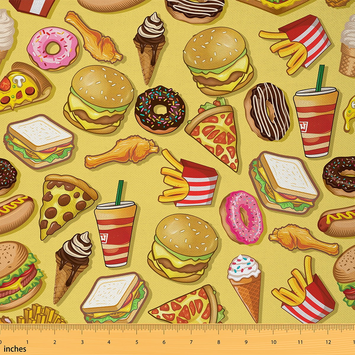 Manfei Pizza Hamburger Fabric by the Yard (1 Yard), Ice Cream Donut ...
