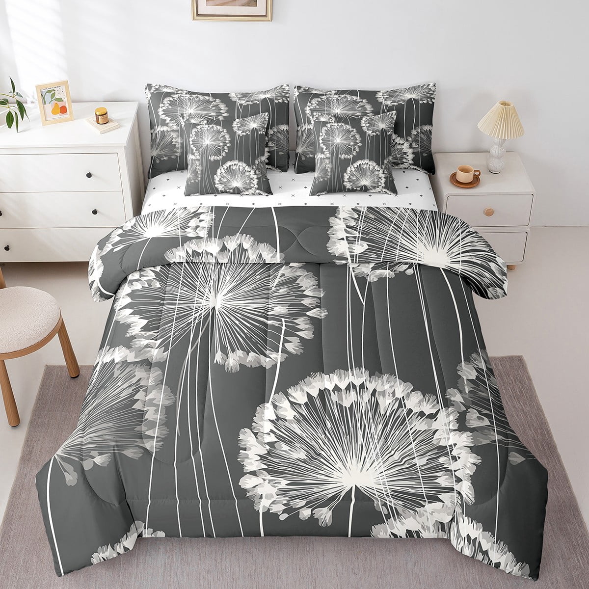 Manfei Plant Bedding Sets Twin Size,Cute Dandelion Comforter Sets with ...