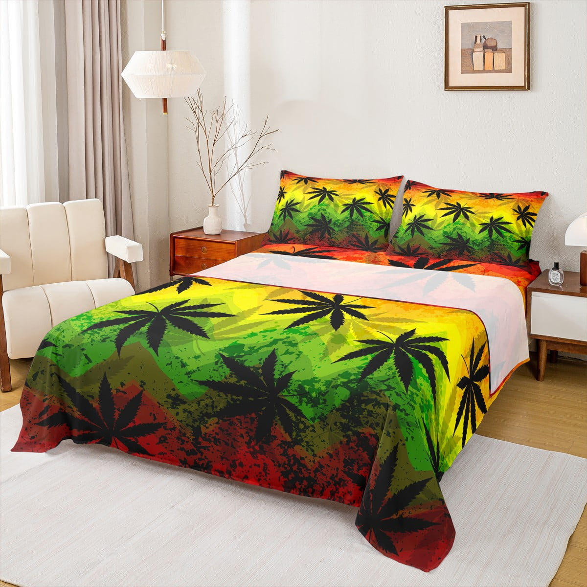 Manfei Plant Botanical Bed Sheets, Tropical Leaf King Sheets, Geometry ...