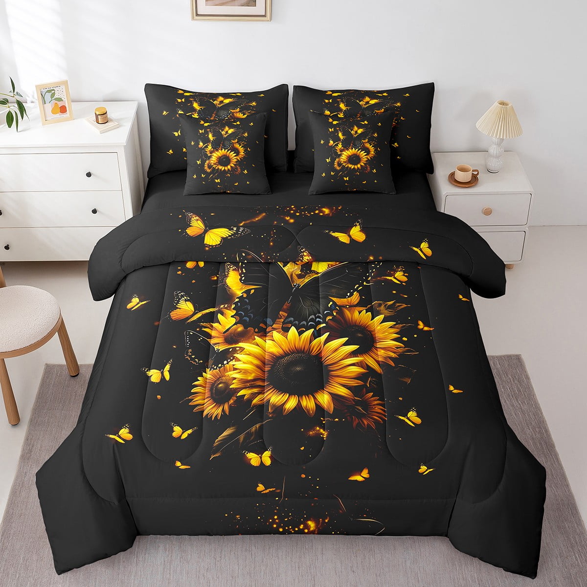 Manfei Plant Flower Sunflower Bedding Comforter Set 7-Piece,Insect ...