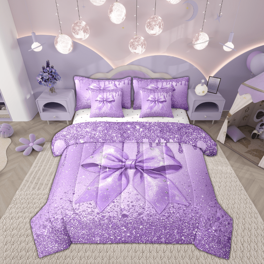 Manfei Plum Bow-tie Bedding Sets Full Size, Sequin Print Bed in a Bag ...
