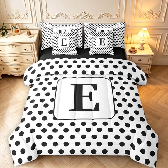Manfei Polka Dot Letter E 7pcs Queen Bedding,Modern Aesthetic Bedding ...