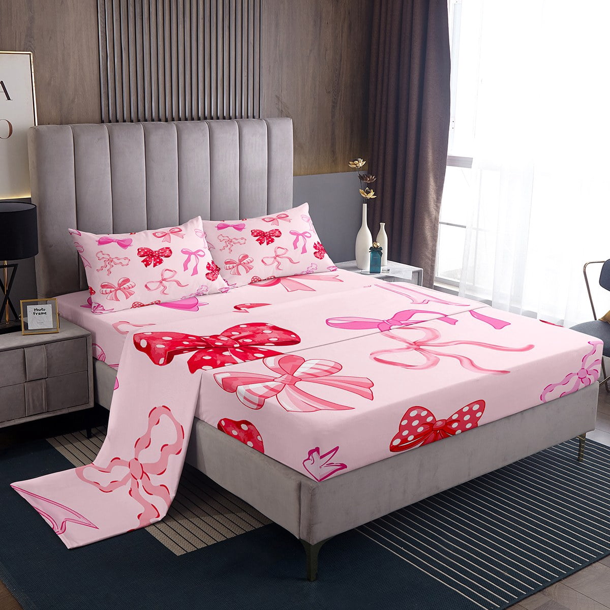 Manfei Polka Dots Bowknot Bed Sheets,Kawaii Bowtie Ribbon King Sheets ...