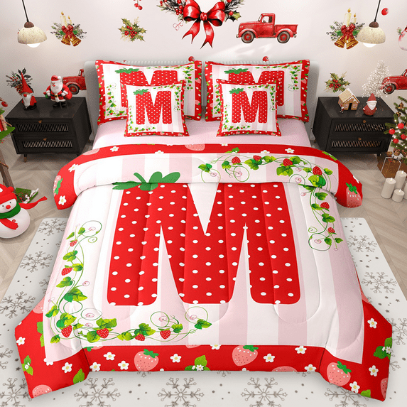 Manfei Polka Dots Letter M Bedding Comforter Set 7pcs for Girls, Kawaii ...