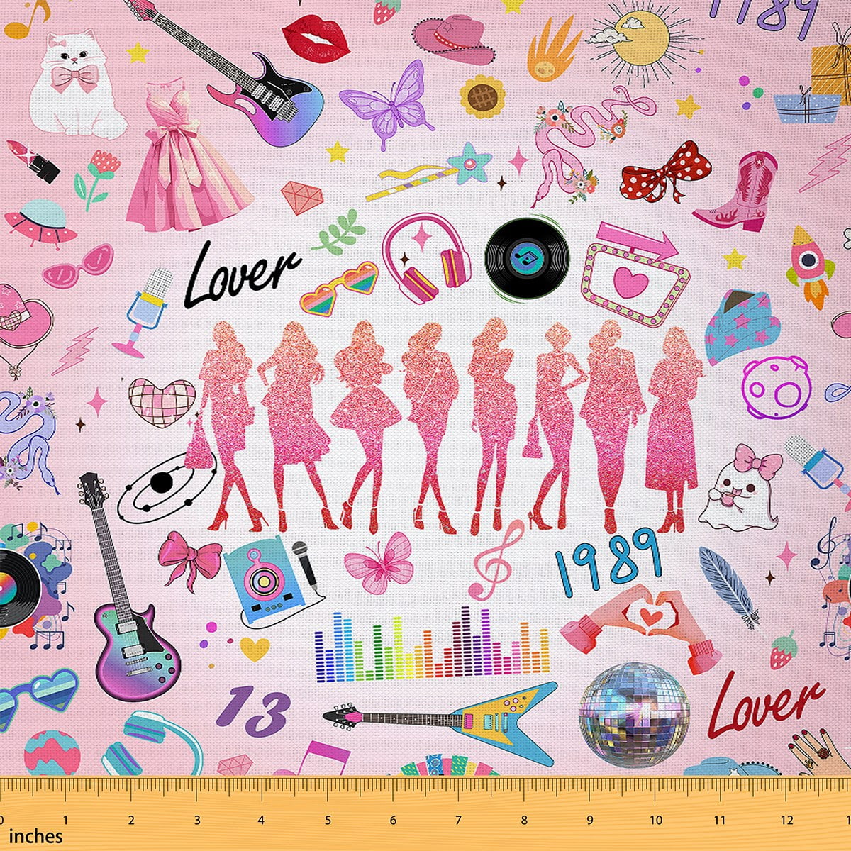 Manfei Pop Music Theme Fabric by the Yard (10 Yards), Pink Girls Guitar ...