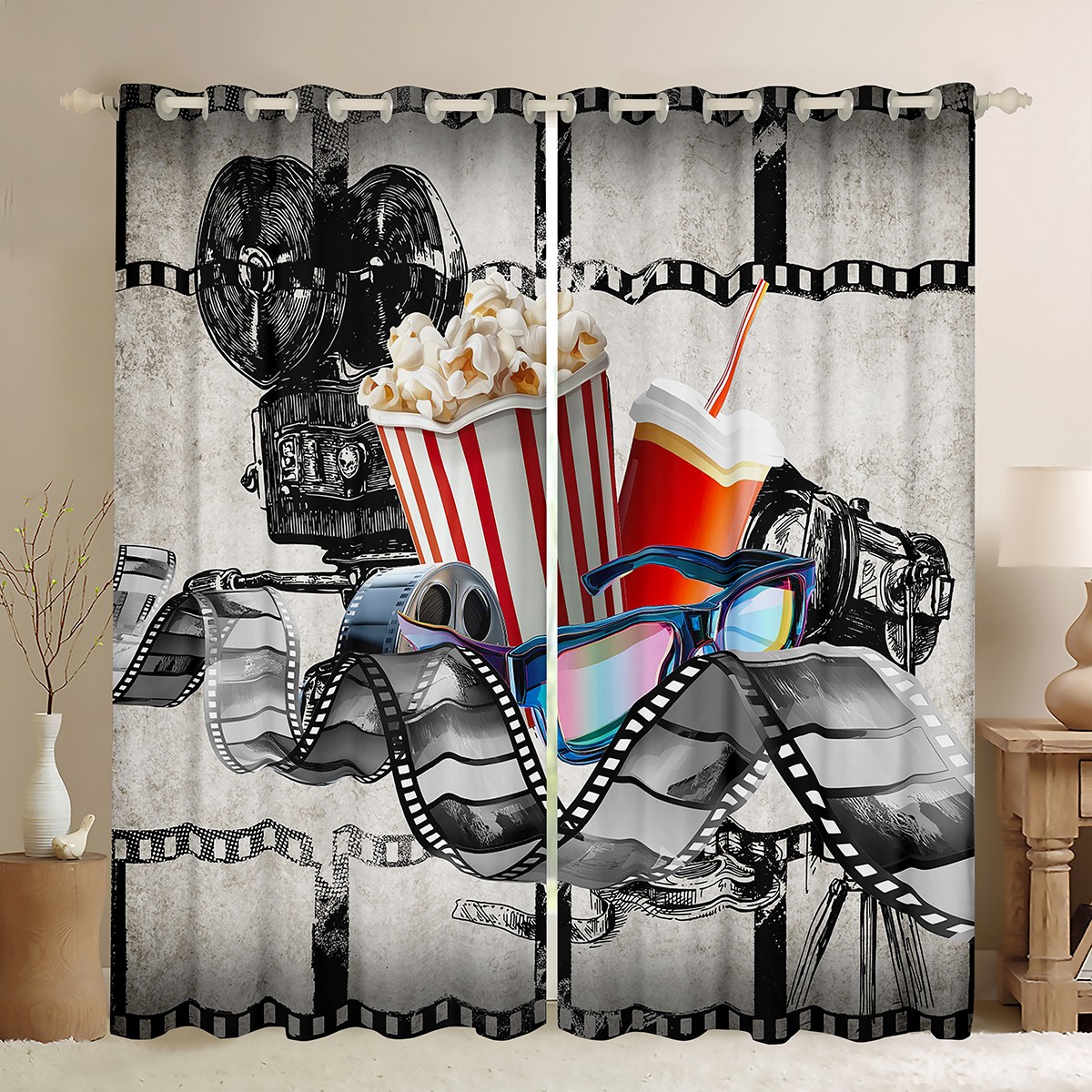 Manfei Popcorn Cinema Blackout Curtains Set of 2 (38x54 Each),Retro ...