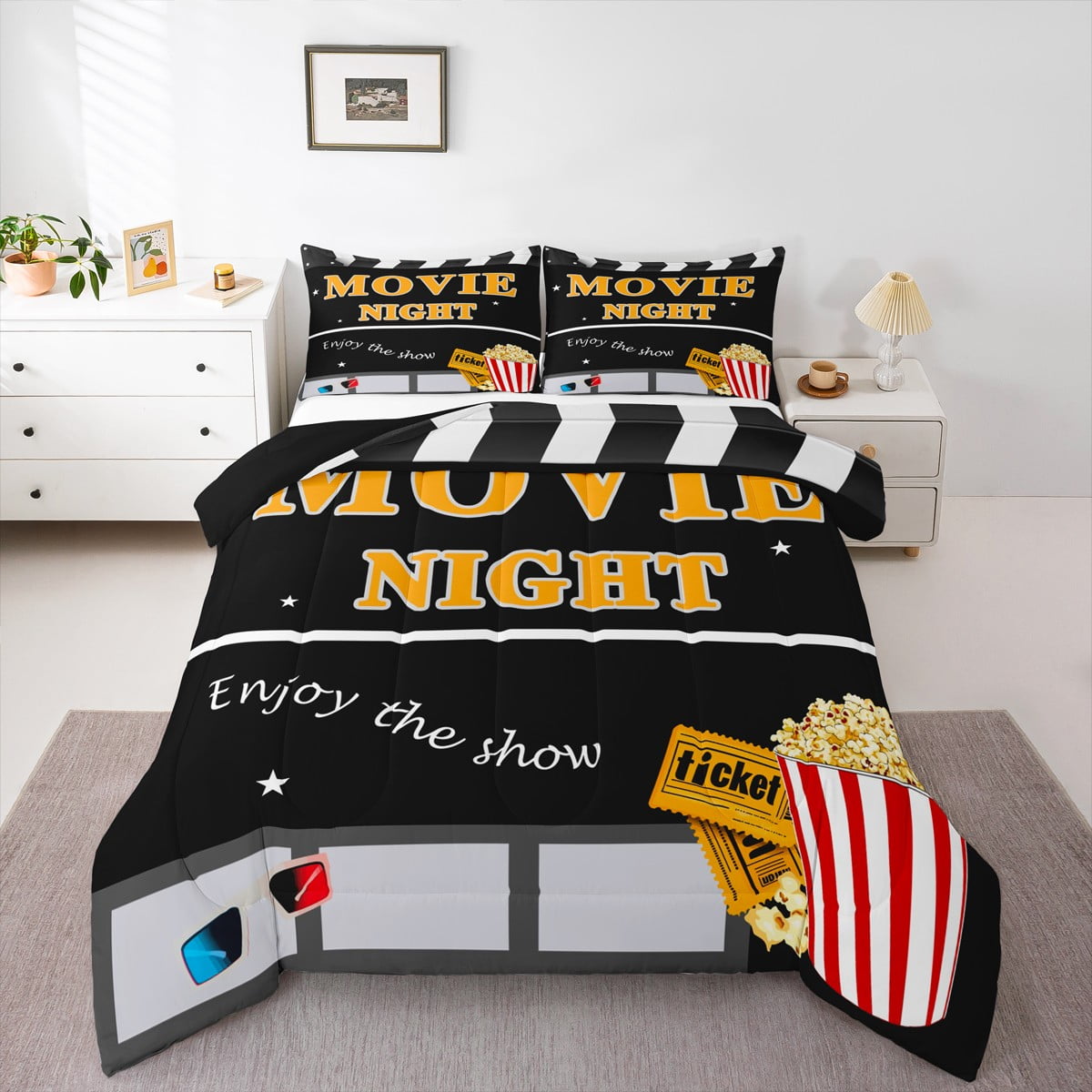Manfei Popcorn Cinema King Size Comforter Sets,Moive Night Bedding ...