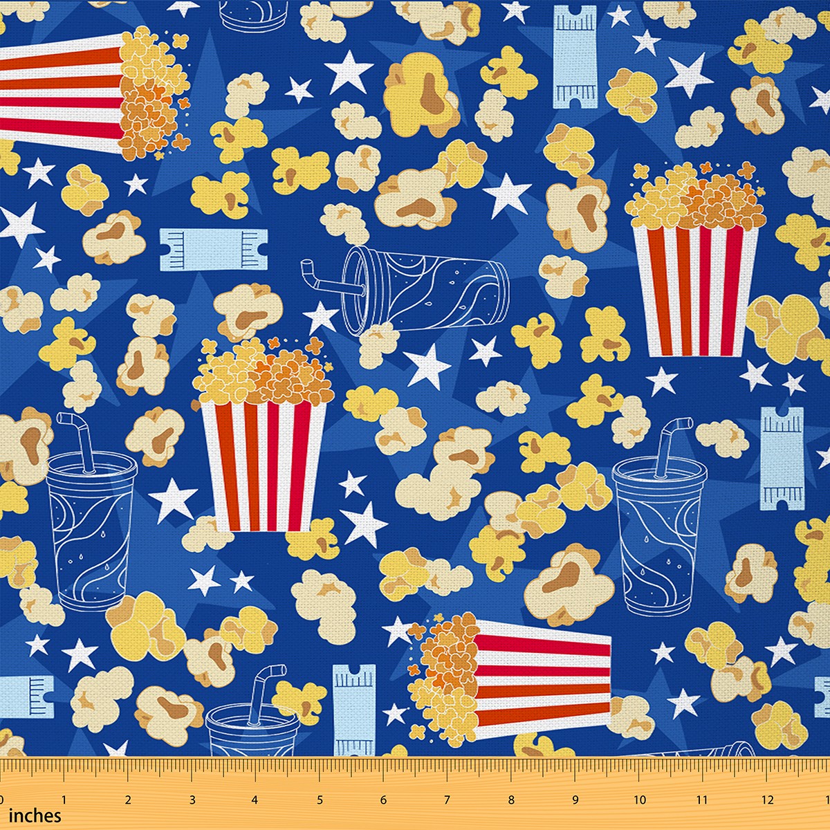 Manfei Popcorn Drink Sewing & Crafting Fabric (1 Yard), Cinema Snacks ...