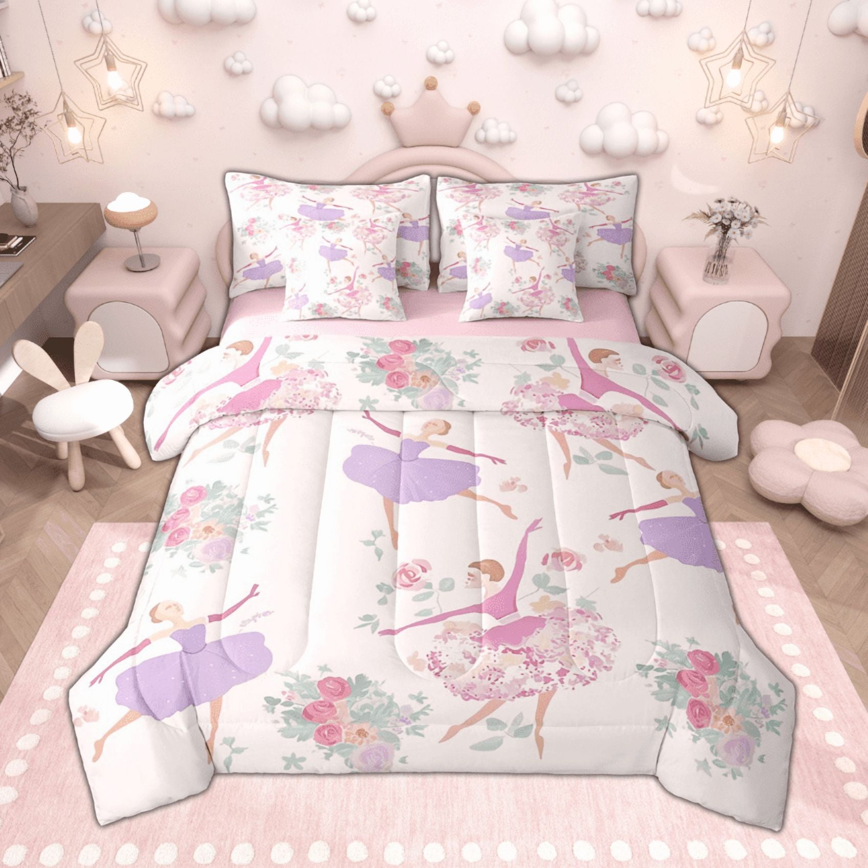 Manfei Pretty Ballet Princess Bedding Comforter Set 7 Pieces, Girls ...