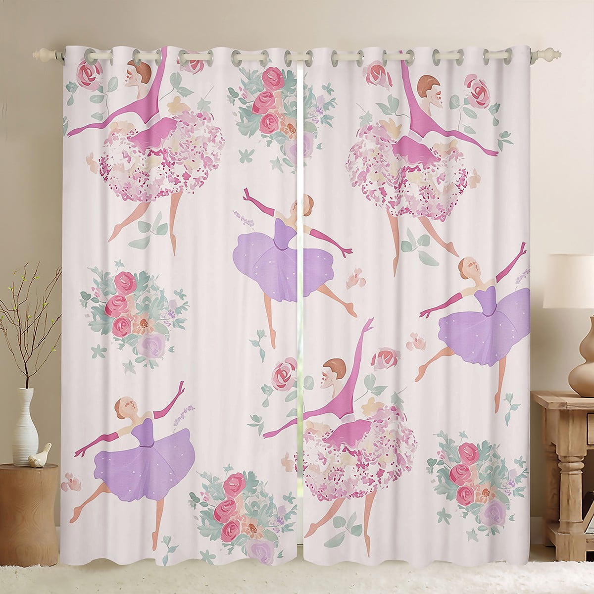 Manfei Pretty Ballet Princess Blackout Curtains Set of 2 (52x84 Each ...
