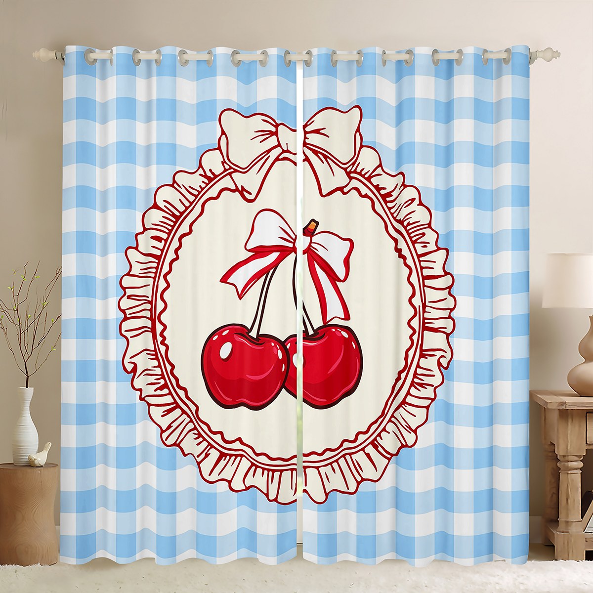 Manfei Princess Bowknot Cherry Curtains Pack of 2 (42x84 Each), Cartoon ...
