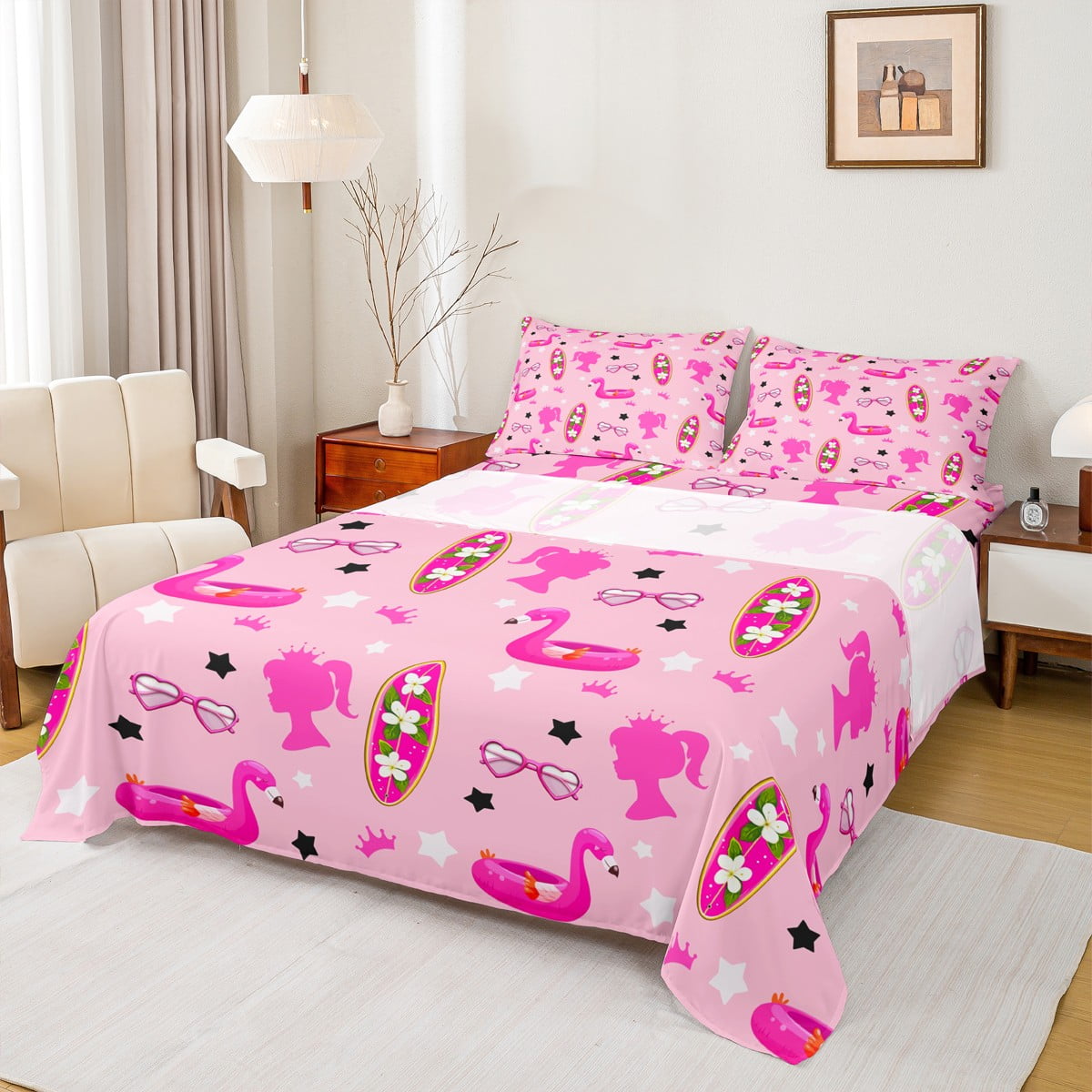 Manfei Princess Crown Bed Sheets,Surfboard Sunglasses Stars King Sheets ...