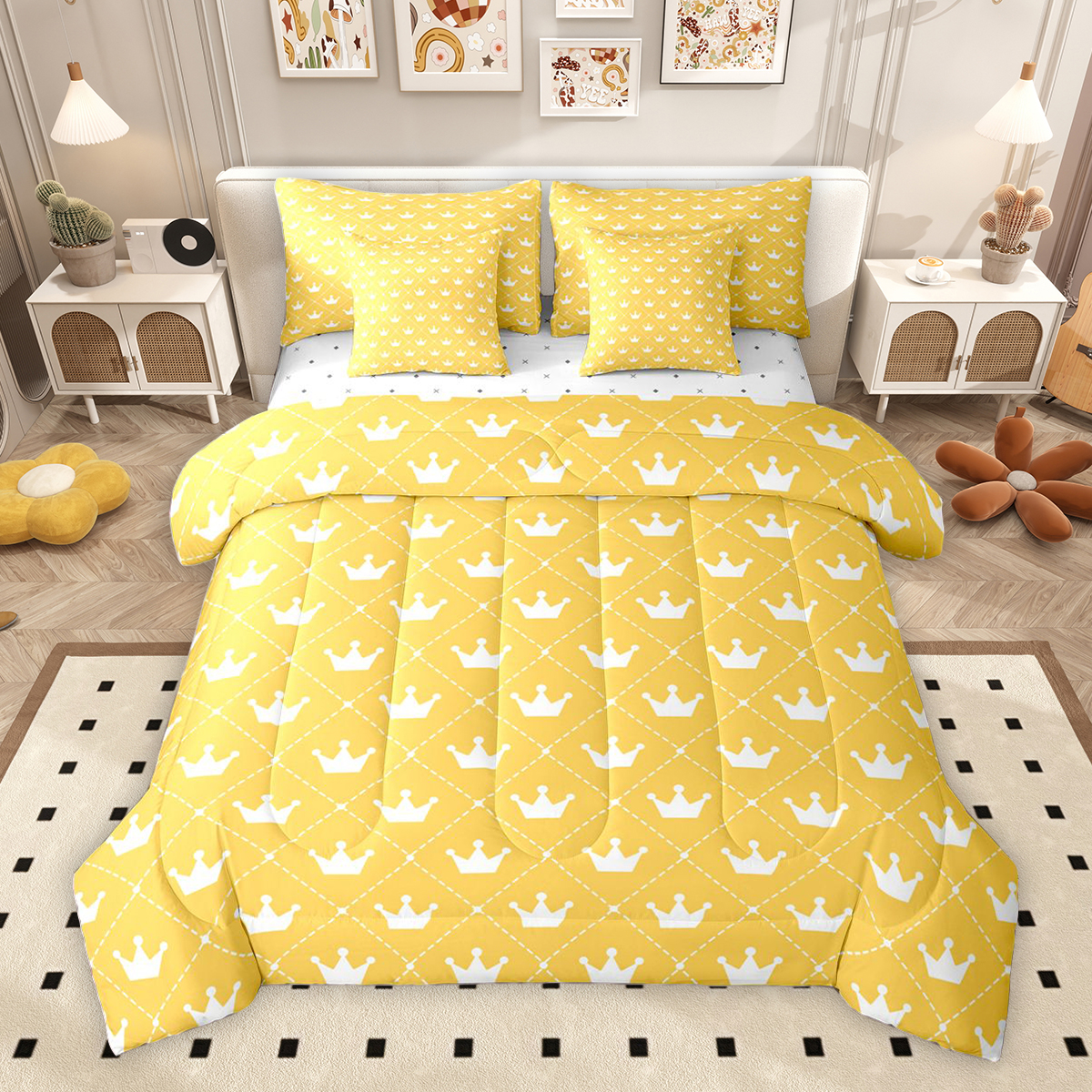 Homewish Princess Crown Bedding Comforter Set 7pcs, Kawaii Cute Cartoon ...