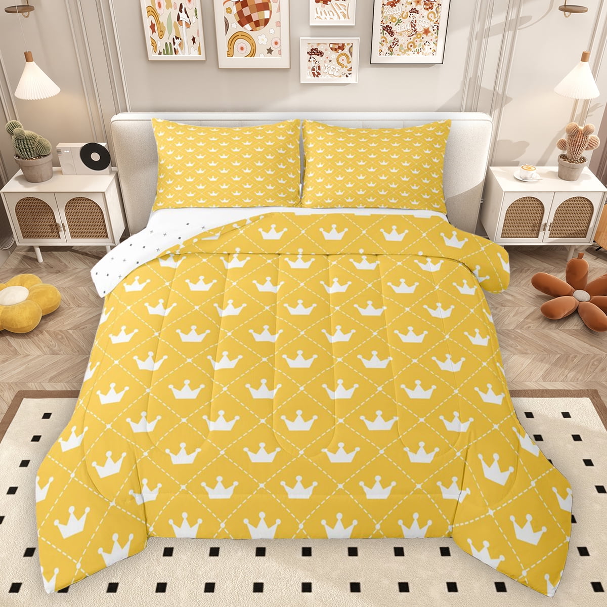 Homewish Princess Crown Bedding Comforter Set, Kawaii Cute Cartoon Twin ...