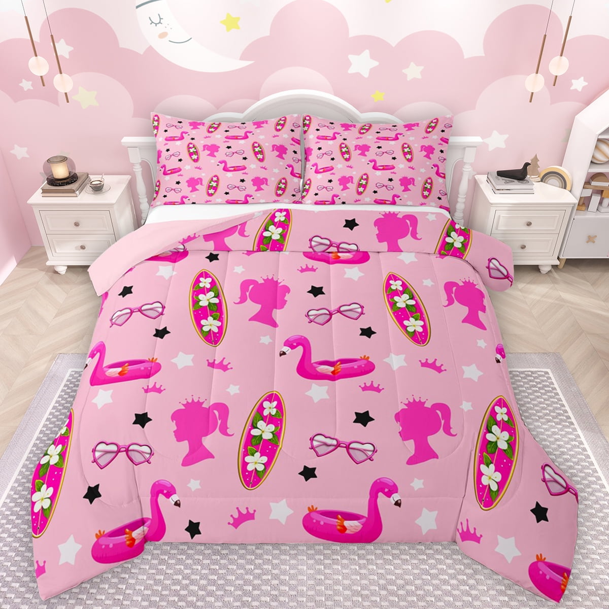 Manfei Princess Crown Queen Comforter Set,Surfboard Sunglasses Stars ...