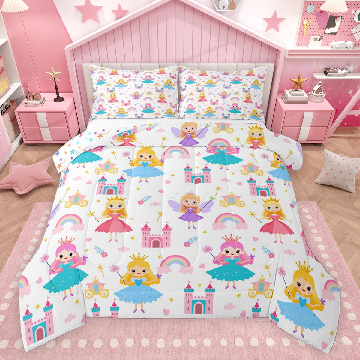 Manfei Princess Fairy Tale Queen Comforter Set,Cute Cartoon Girls ...