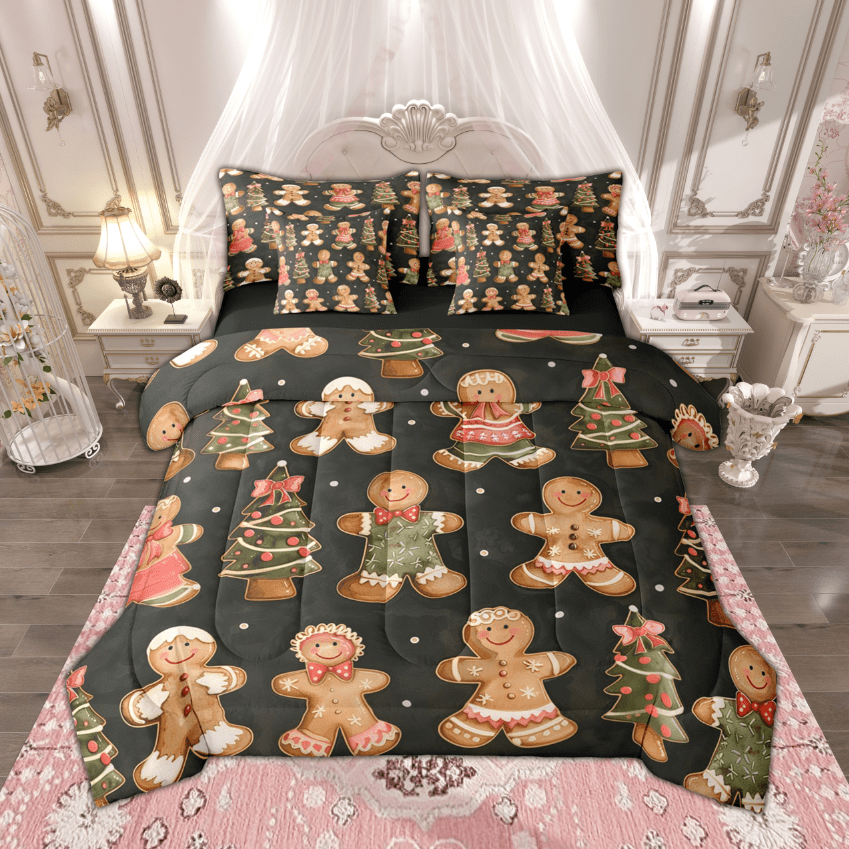 Manfei Princess Gingerbread Bedding Comforter Set 7 Pieces, Watercolor ...