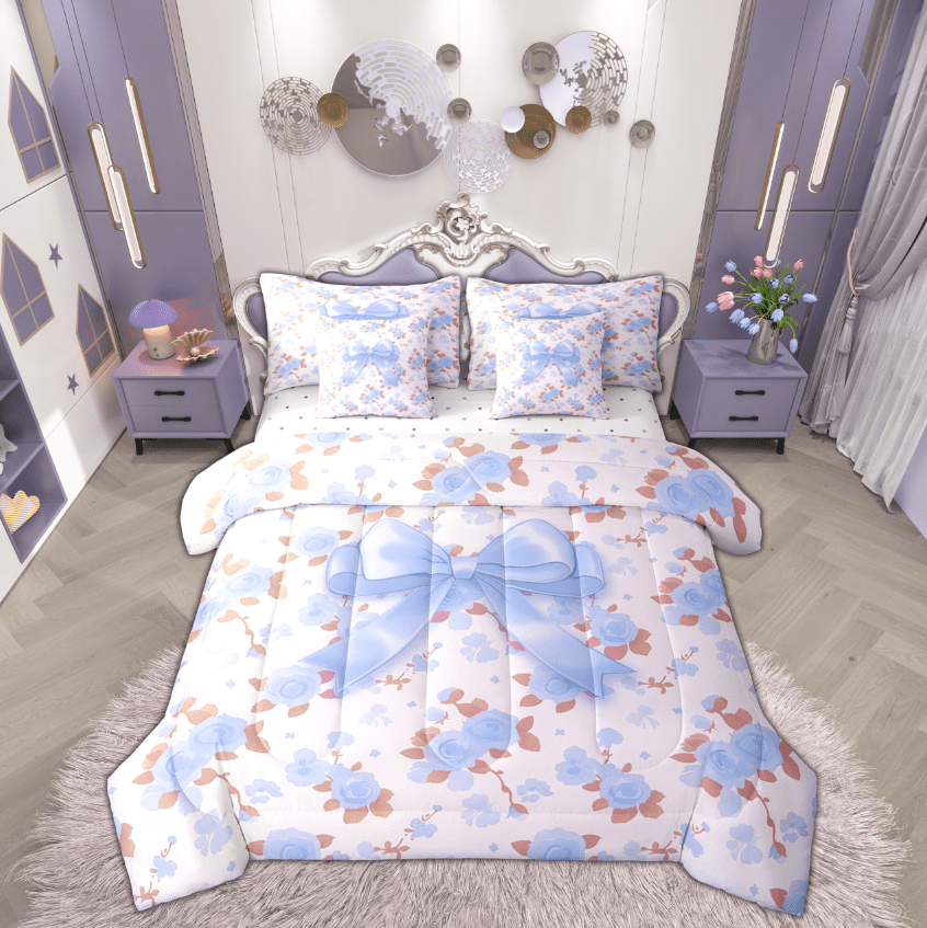 Manfei Princess Ribbon Child Bedding Comforter Set 7pcs, Pink Blue ...