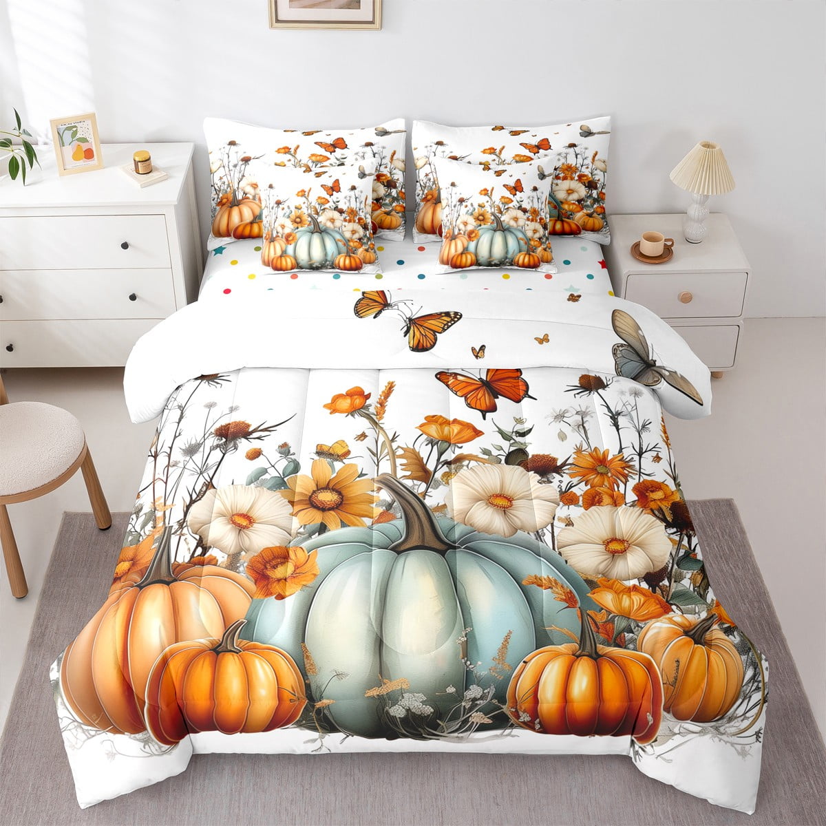 Manfei Pumpkin Butterflies 7-Piece Bedding Comforter Set,Retro Rustic ...
