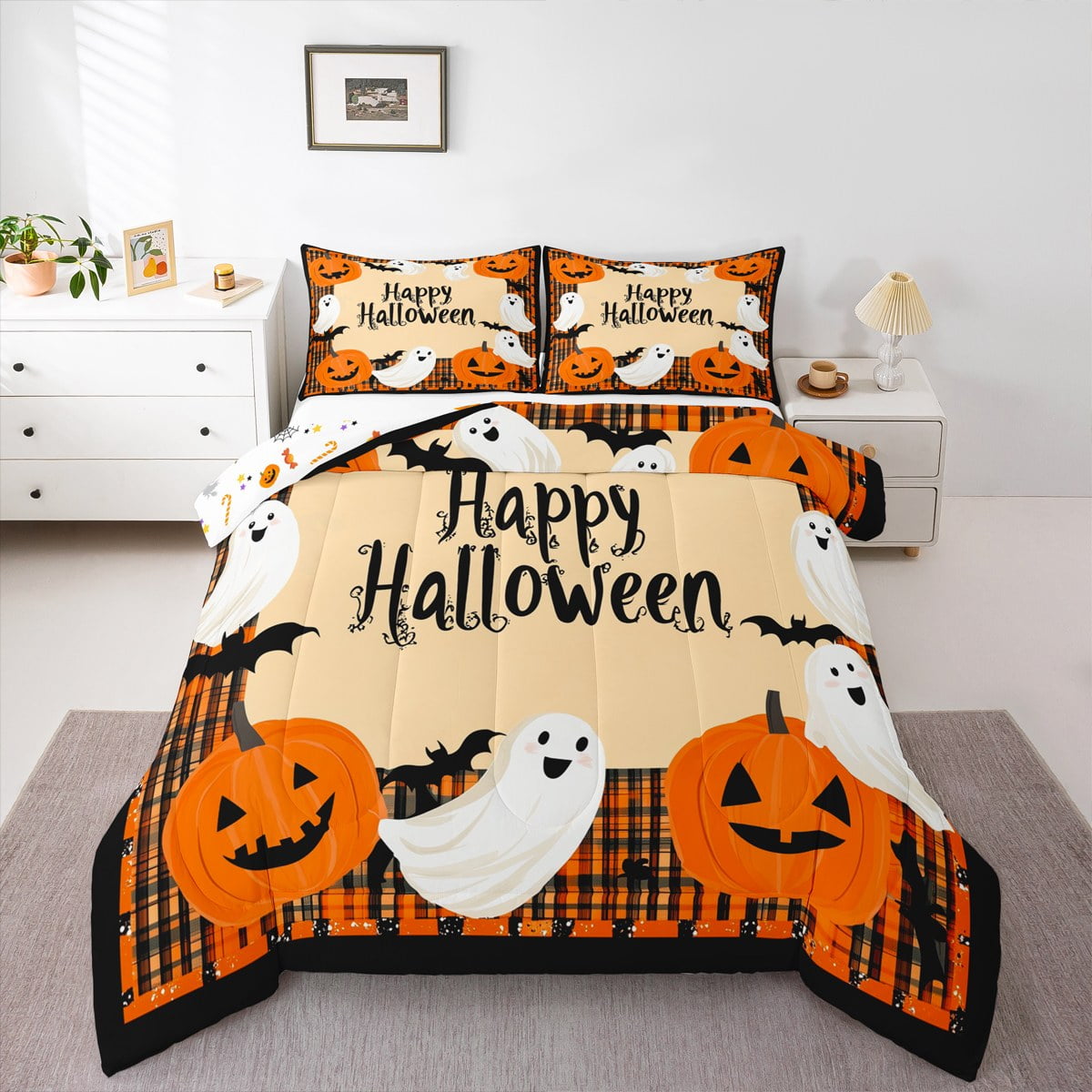 Manfei Pumpkin Lantern Ghost Bedding Comforter Set,Happy Halloween Twin ...