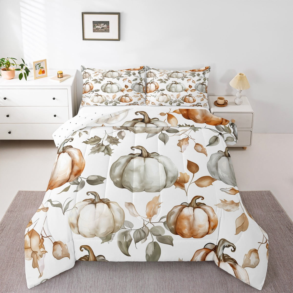 Manfei Pumpkin Print Queen Comforter Set, Vintage Western Festival ...