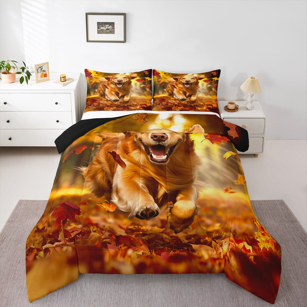 Manfei Puppy Dog Dogs Full Size Comforter Sets,Kawaii Golden Retriever ...