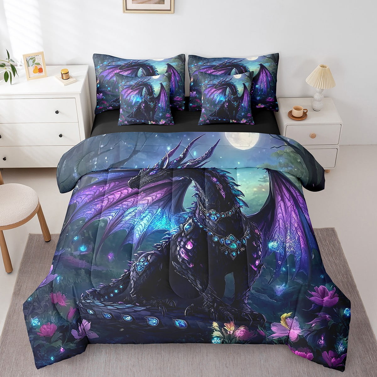 Manfei Purple Dragon Bedding Sets Full Size,Magic Animal Comforter Sets ...