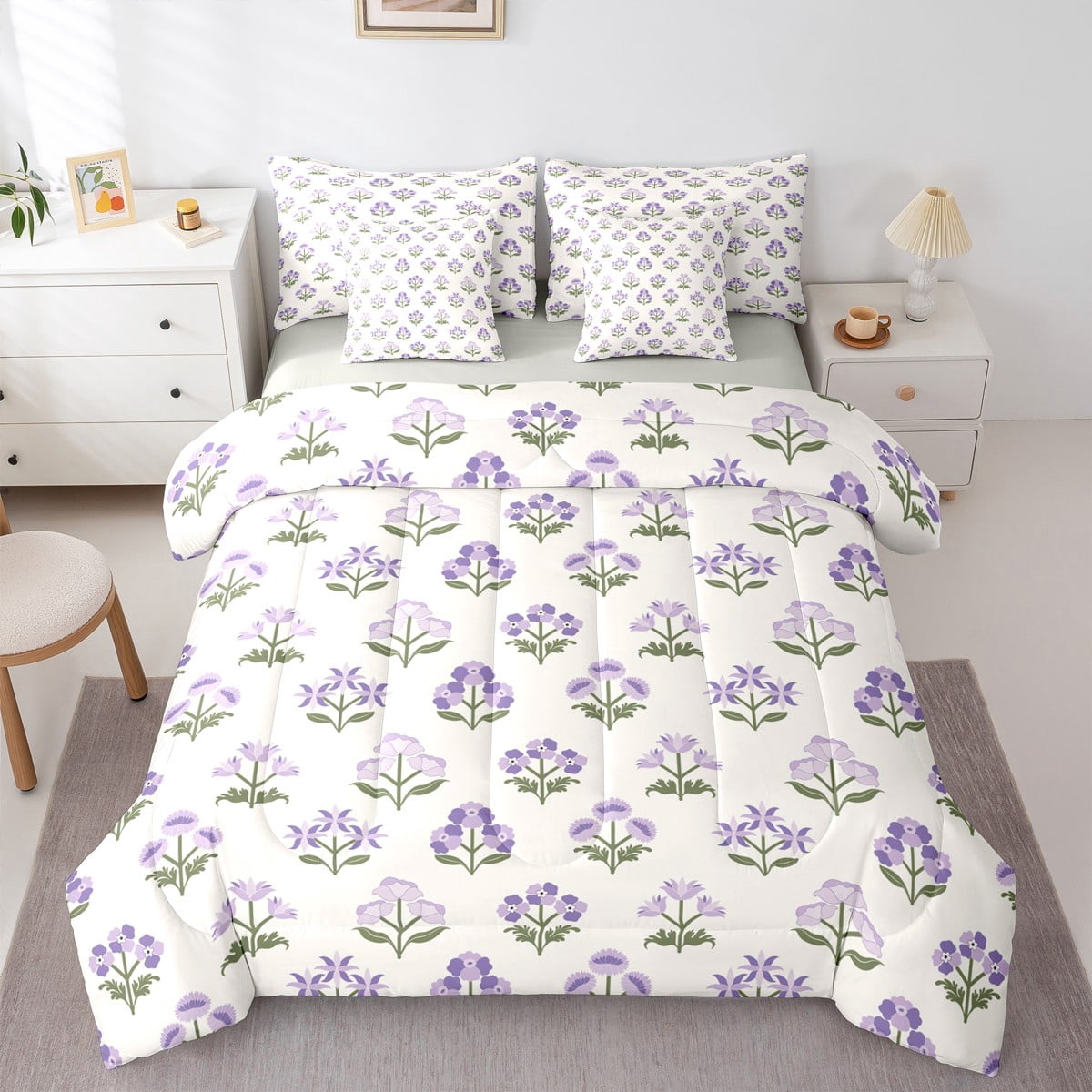 Manfei Purple Floral Flower Bedding Comforter Set 7-Piece for Kid ...