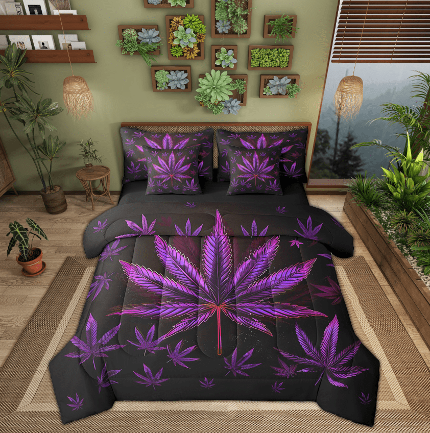 Manfei Purple Leaf Bed in a Bag Queen size, Plant Botanical Bedding ...