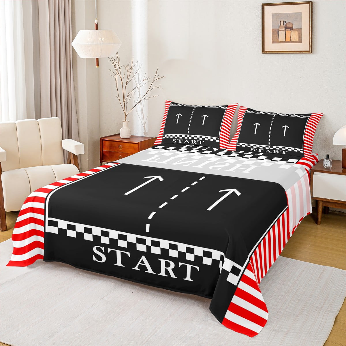 Manfei Racing Track Full Size Sheets,Sports Car Bed Sheets,Red Black ...