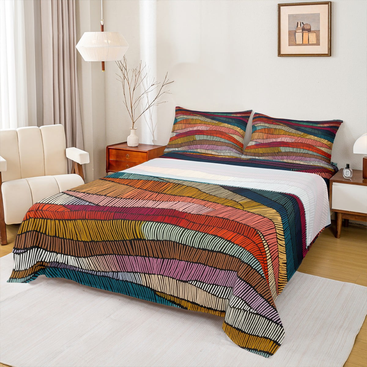 Manfei Rainbow Stripes Full Size Sheets 4-Piece, Contemporary Abstract ...